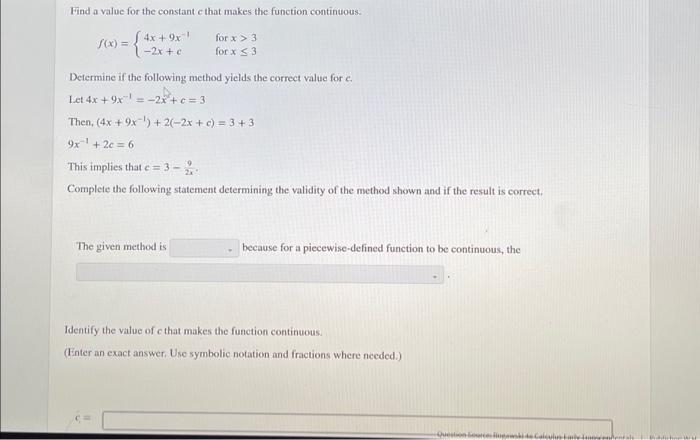 Solved Find A Value For The Constant C That Makes The