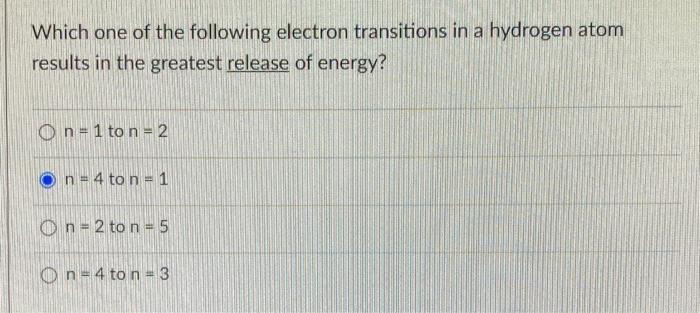 Solved Which one of the following electron transitions in a | Chegg.com