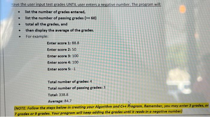 Solved Have the user input test grades UNTIL user enters a | Chegg.com