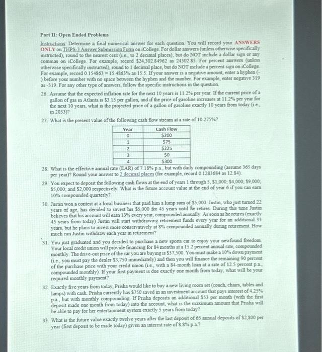 Solved Part II: Open Ended Problems Instructions: Determine | Chegg.com