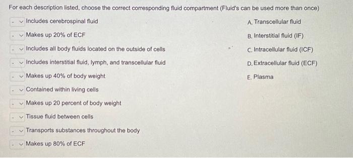 Solved For each description listed, choose the correct | Chegg.com