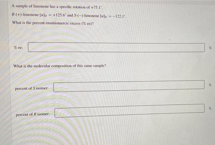 Solved A sample of limonene has a specific rotation of | Chegg.com