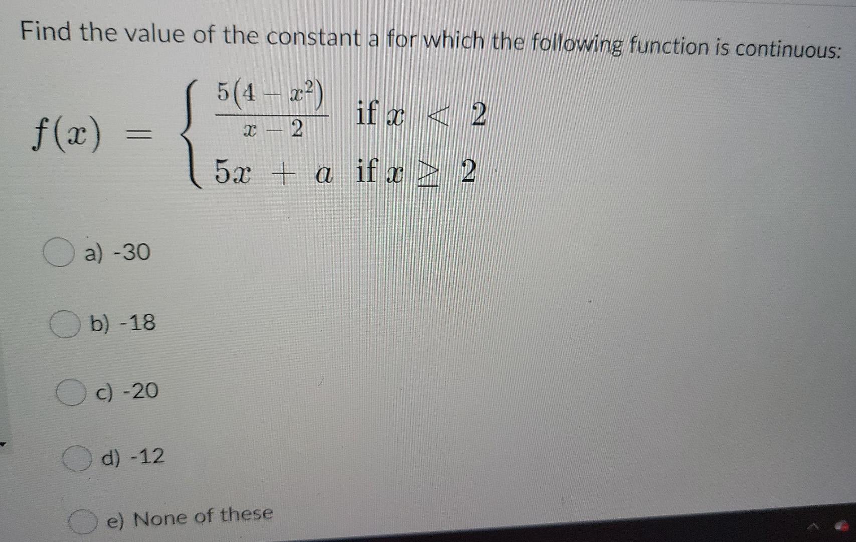 Solved Find the value of the constant a for which the | Chegg.com
