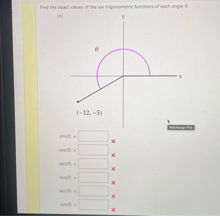 Solved Find the exact values of the six trigonometric | Chegg.com