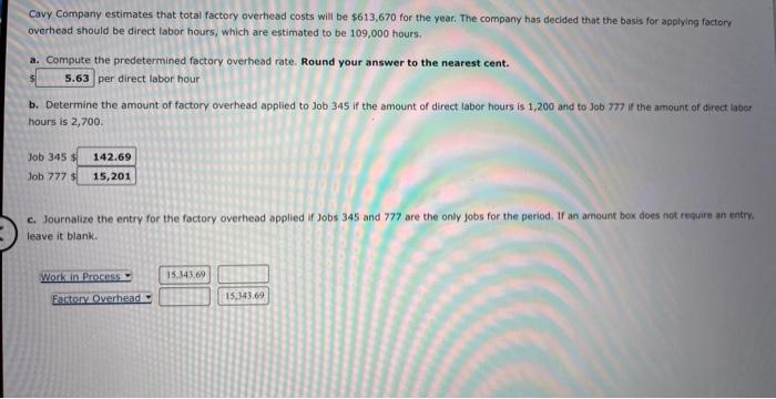 Solved Cavy Company estimates that total factory overhead | Chegg.com