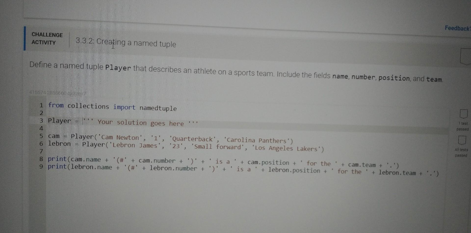 Define A Named Tuple Player That Describes An Athlete