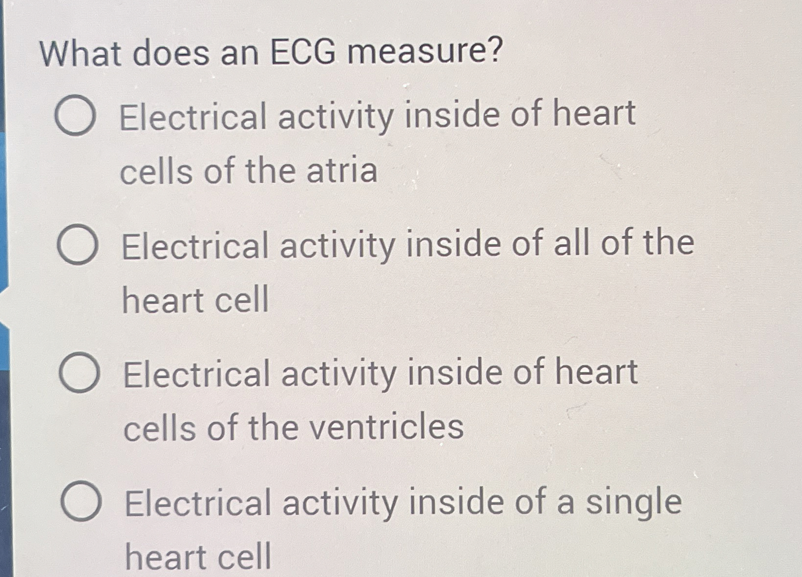 Solved What does an ECG measure?Electrical activity inside | Chegg.com
