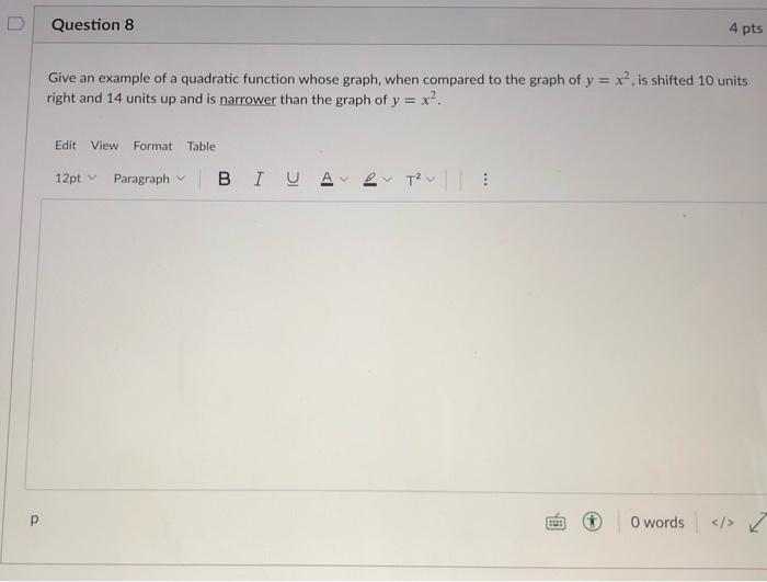 Solved Question 8 4 pts Give an example of a quadratic | Chegg.com