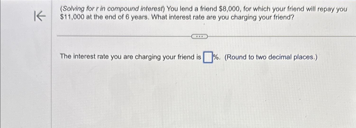 Solved (Solving for r ﻿in compound interest) ﻿You lend a | Chegg.com