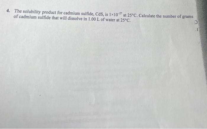 Solved The solubility product for cadmium sulfide, CdS, is | Chegg.com