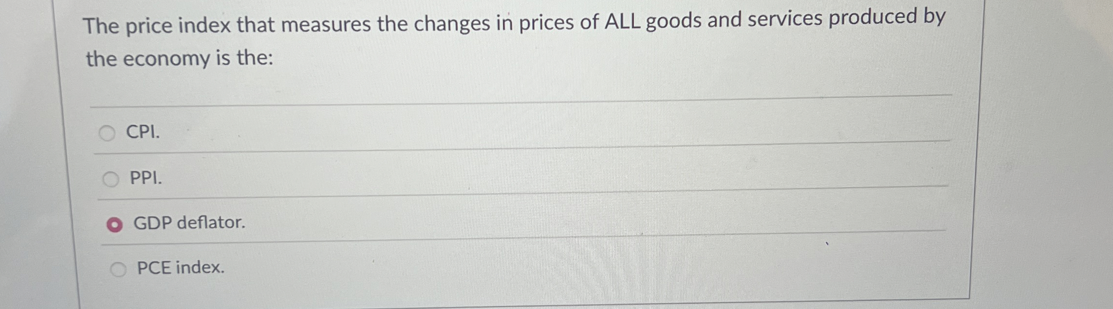 Solved The price index that measures the changes in prices | Chegg.com