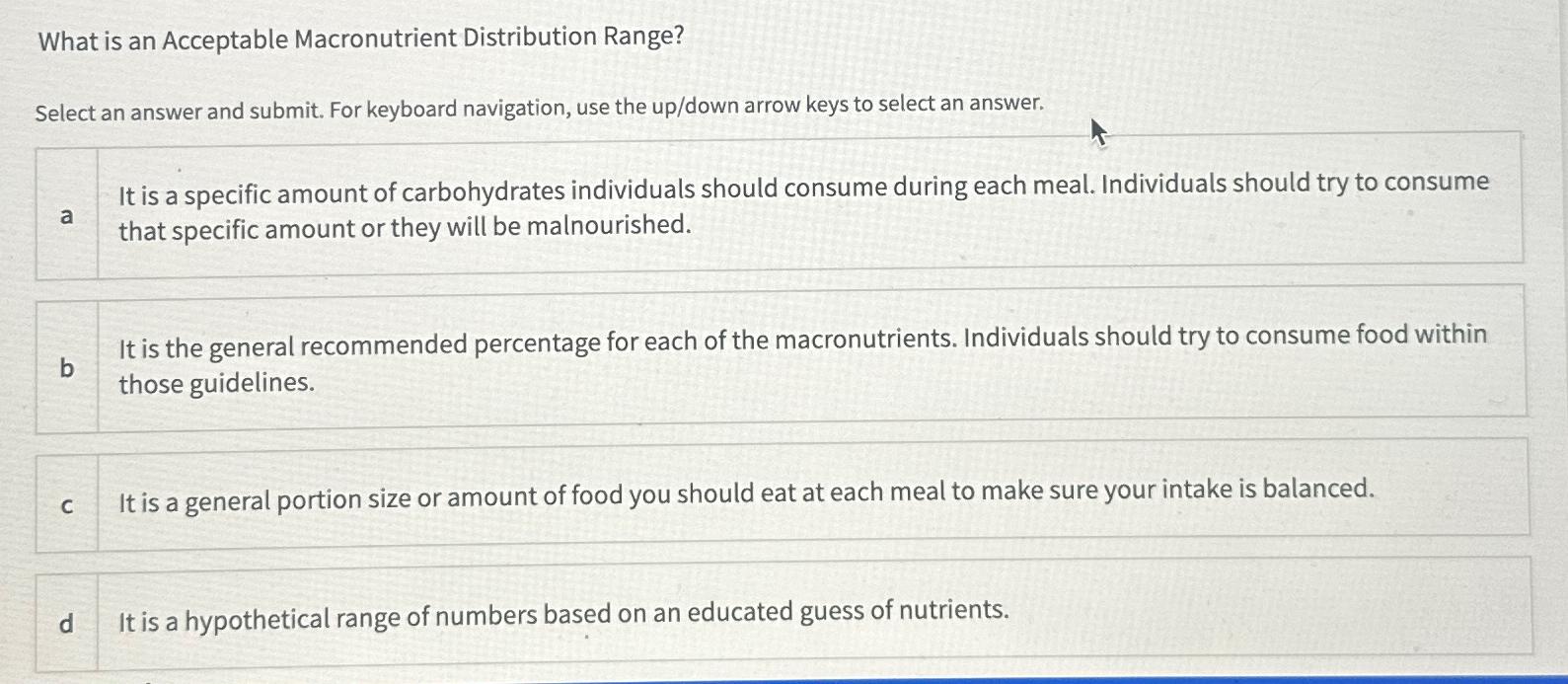 Solved What is an Acceptable Macronutrient Distribution | Chegg.com