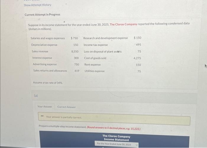 Solved Current Attempt in Progress Suppose in its income | Chegg.com