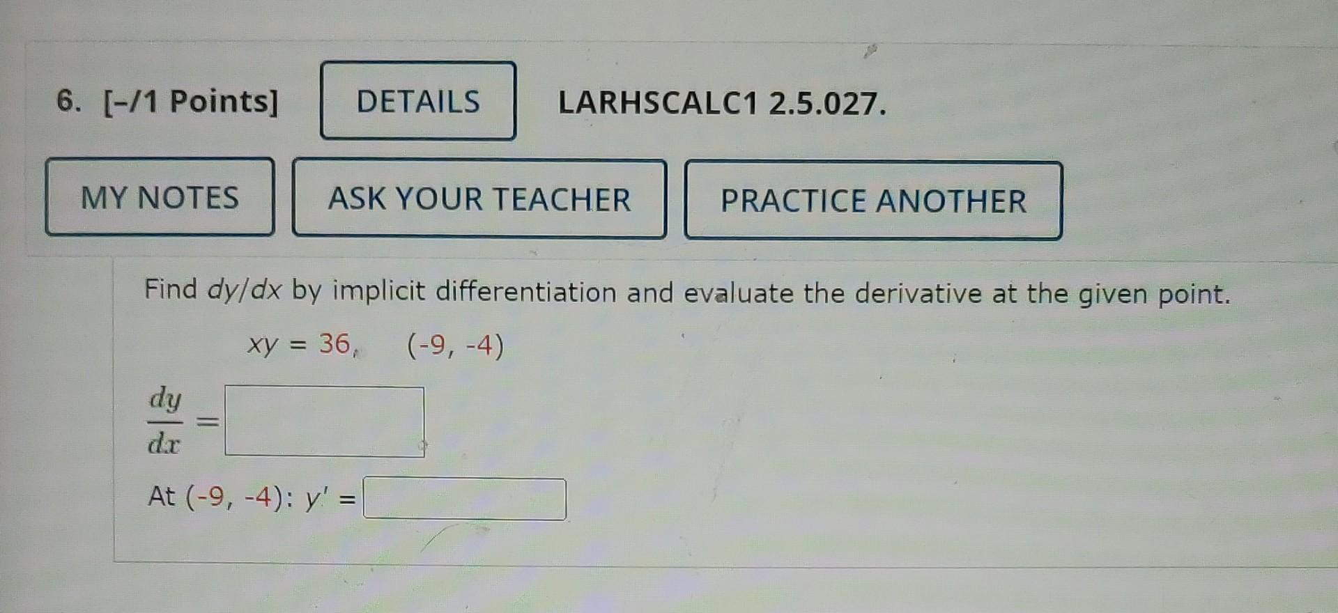 Solved 4. [-/1 Points ] Find dy/dx by implicit | Chegg.com