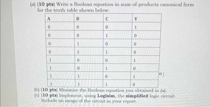 Solved A 10 Pts Write A Boolean Equation In