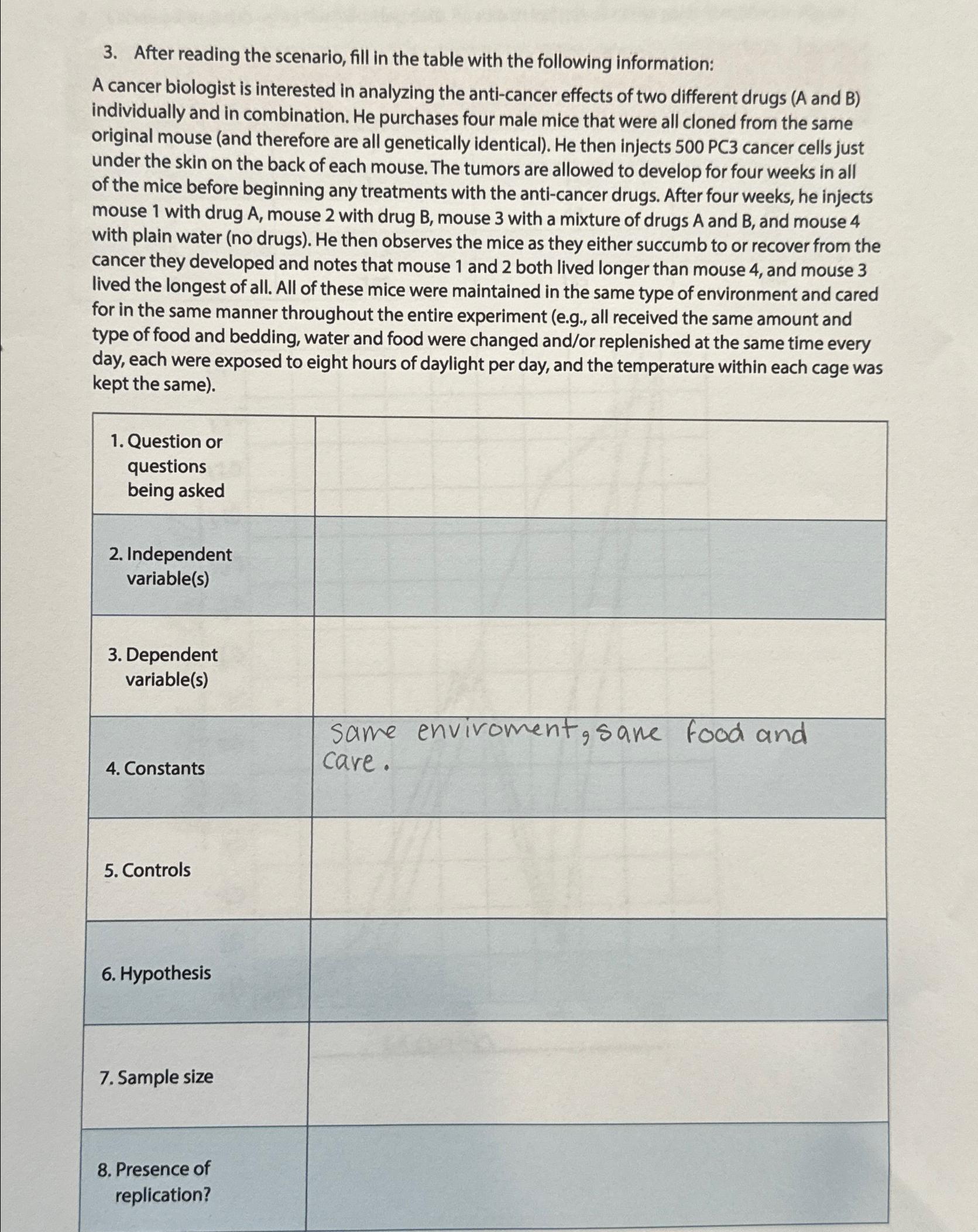 Solved After reading the scenario, fill in the table with | Chegg.com