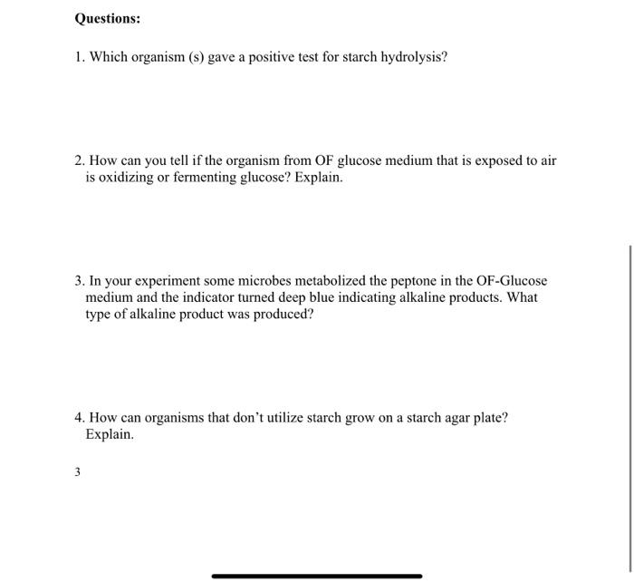 Solved 1. Which organism (s) gave a positive test for starch | Chegg.com
