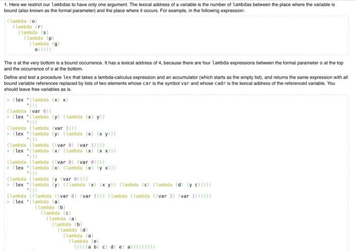 1. Here we restrict our lambdas to have only one | Chegg.com