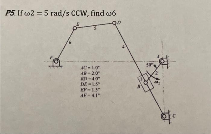Solved P5. If w2 = 5 rad/s CCW, find w6 AC=1.0" AB=2.0" | Chegg.com