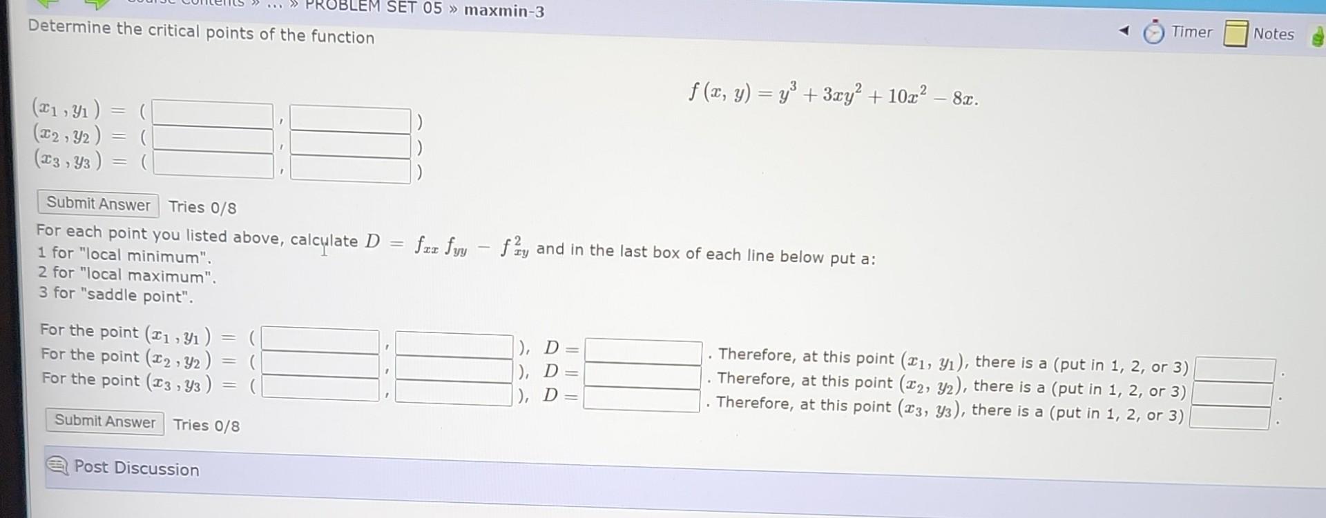 Solved Determine the critical points of the function Timer | Chegg.com