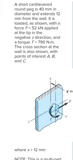 Solved A short cantilevered round peg is 40 mm in diameter | Chegg.com