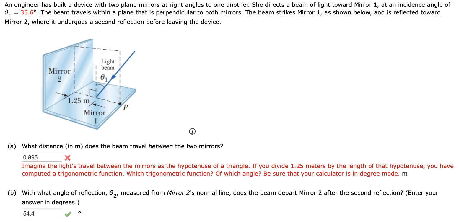 Solved An engineer has built a device with two plane mirrors | Chegg.com