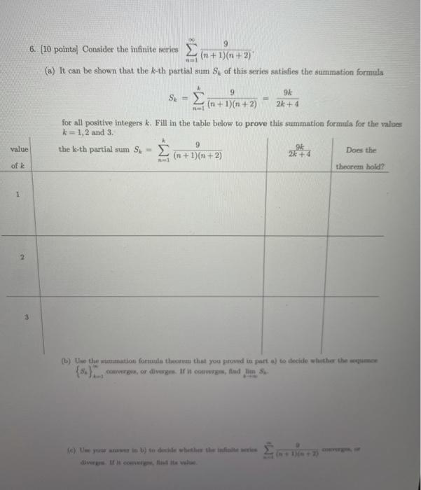 Solved 9 6. [10 points. Consider the infinite series (n + | Chegg.com