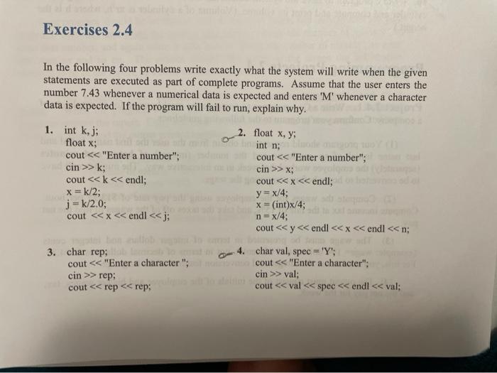 Solved Exercises 2.4 In the following four problems write | Chegg.com