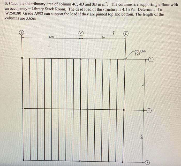 Solved 3. Calculate the tributary area of column 4C, 4D and | Chegg.com