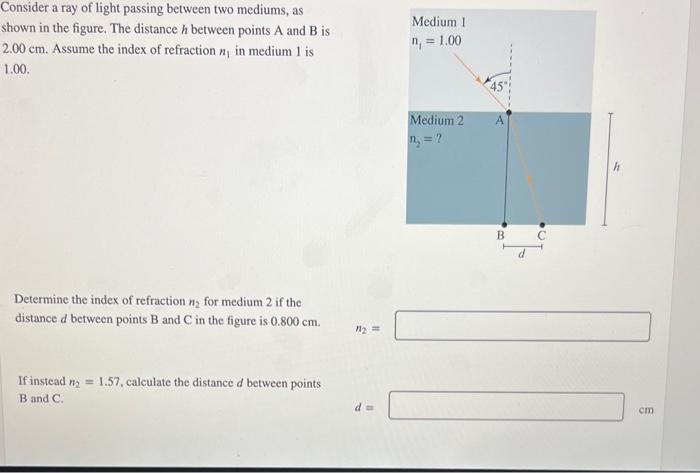 Solved Consider a ray of light passing between two mediums, | Chegg.com