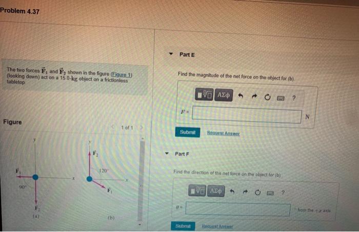 Solved The two forces F1 and F2 shown in the figure (Figure | Chegg.com