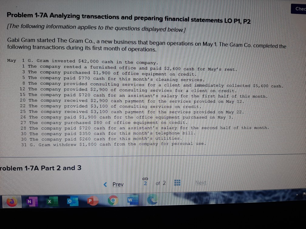 Solved Chec Problem 1-7A Analyzing transactions and | Chegg.com