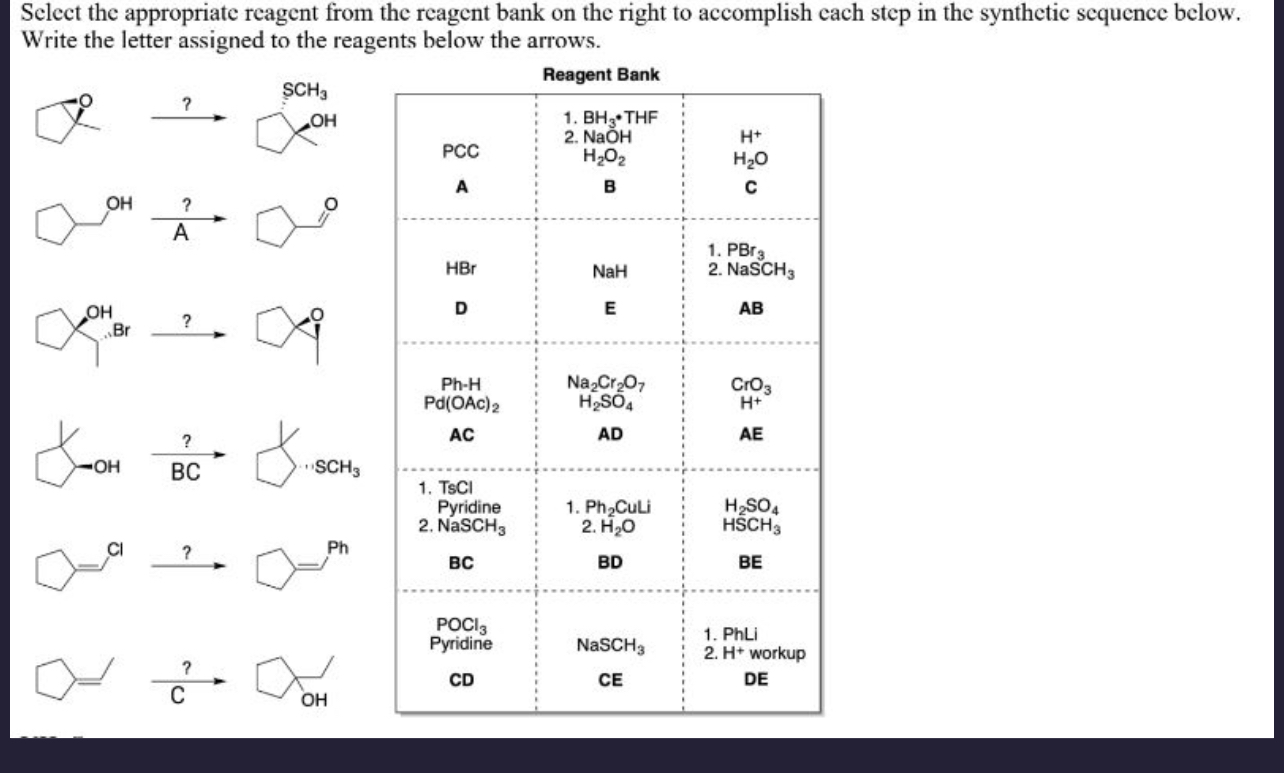 Solved Select the appropriate reagent from the reagent bank | Chegg.com