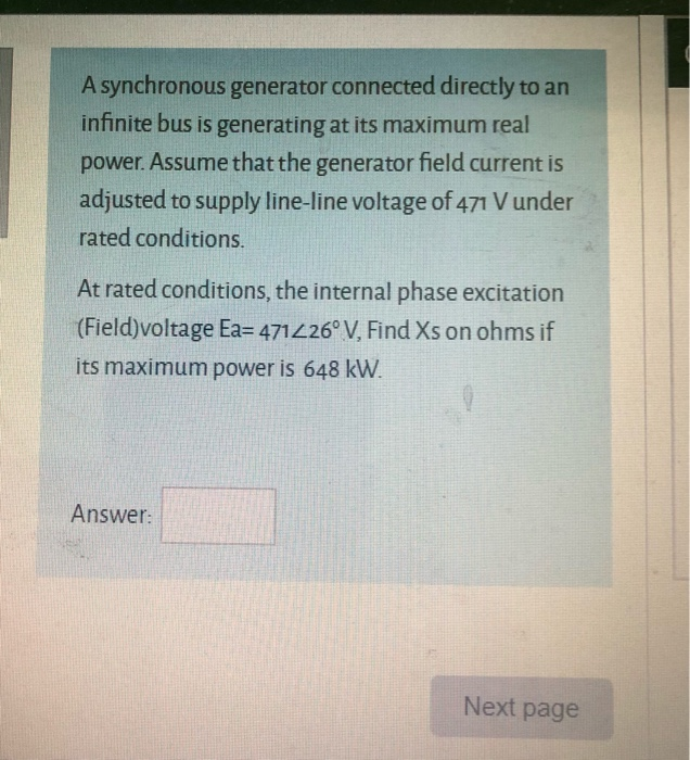 Solved A synchronous generator connected directly to an | Chegg.com