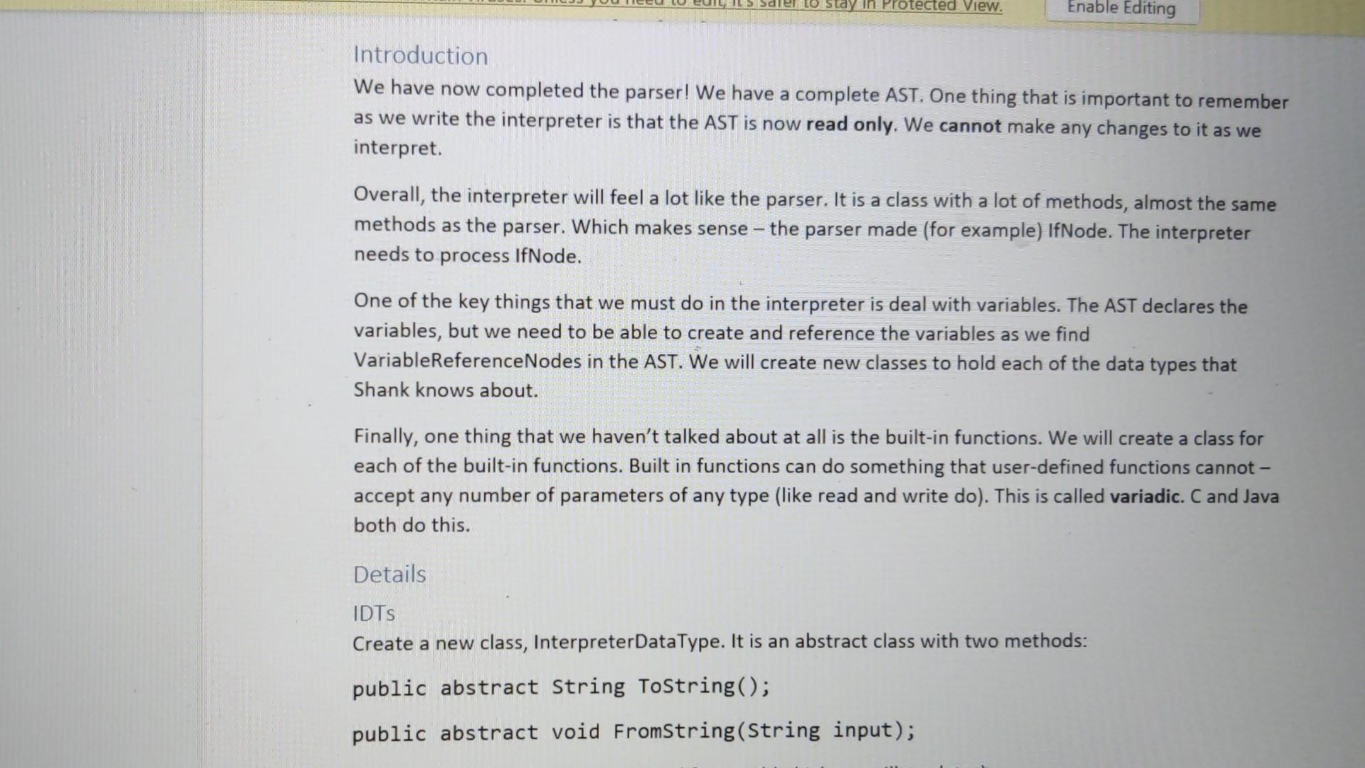 Solved Introduction We have now completed the parser! We | Chegg.com