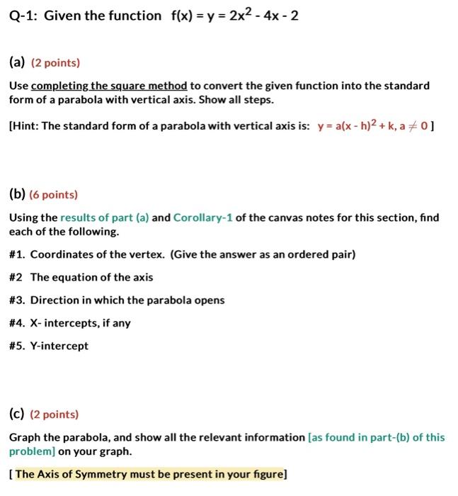 Solved 1.1a) use the completing the square method.1b)follow | Chegg.com