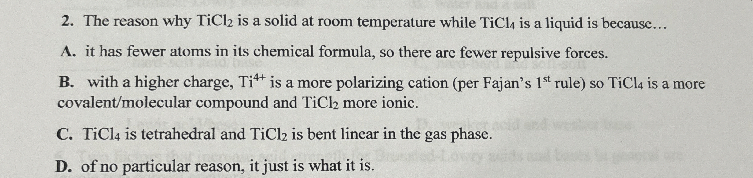 Solved The reason why TiCl2 ﻿is a solid at room temperature | Chegg.com