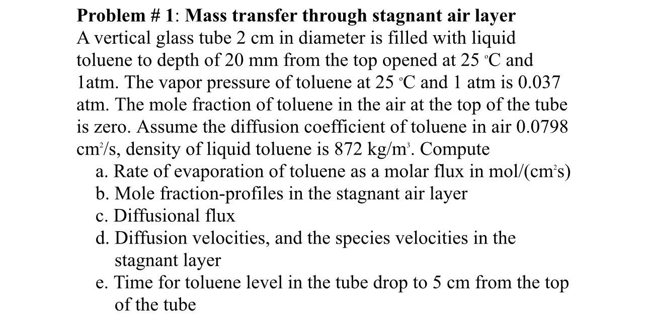 Solved Problem # 1: Mass transfer through stagnant air | Chegg.com