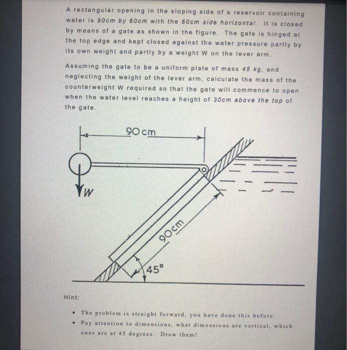 Solved A rectangular opening in the sloping side of a | Chegg.com