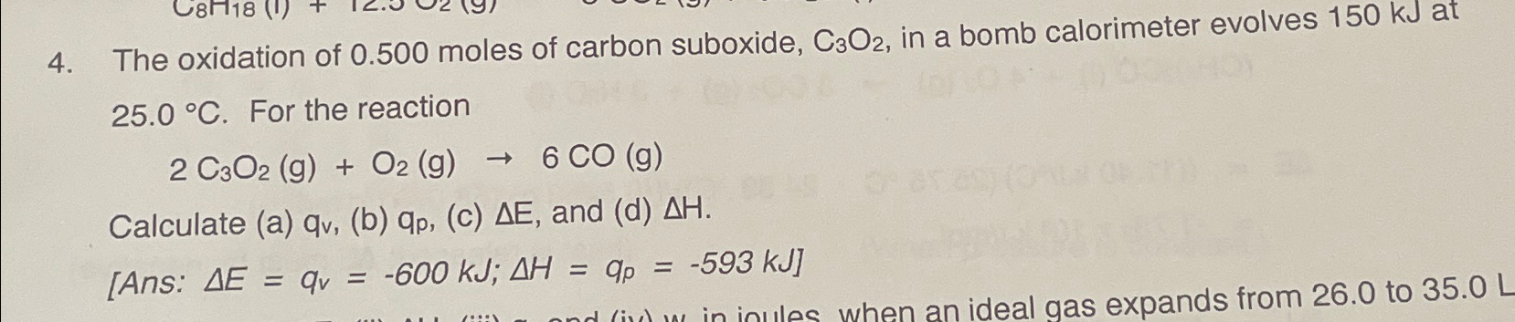 Solved The oxidation of 0.500 ﻿moles of carbon suboxide, | Chegg.com
