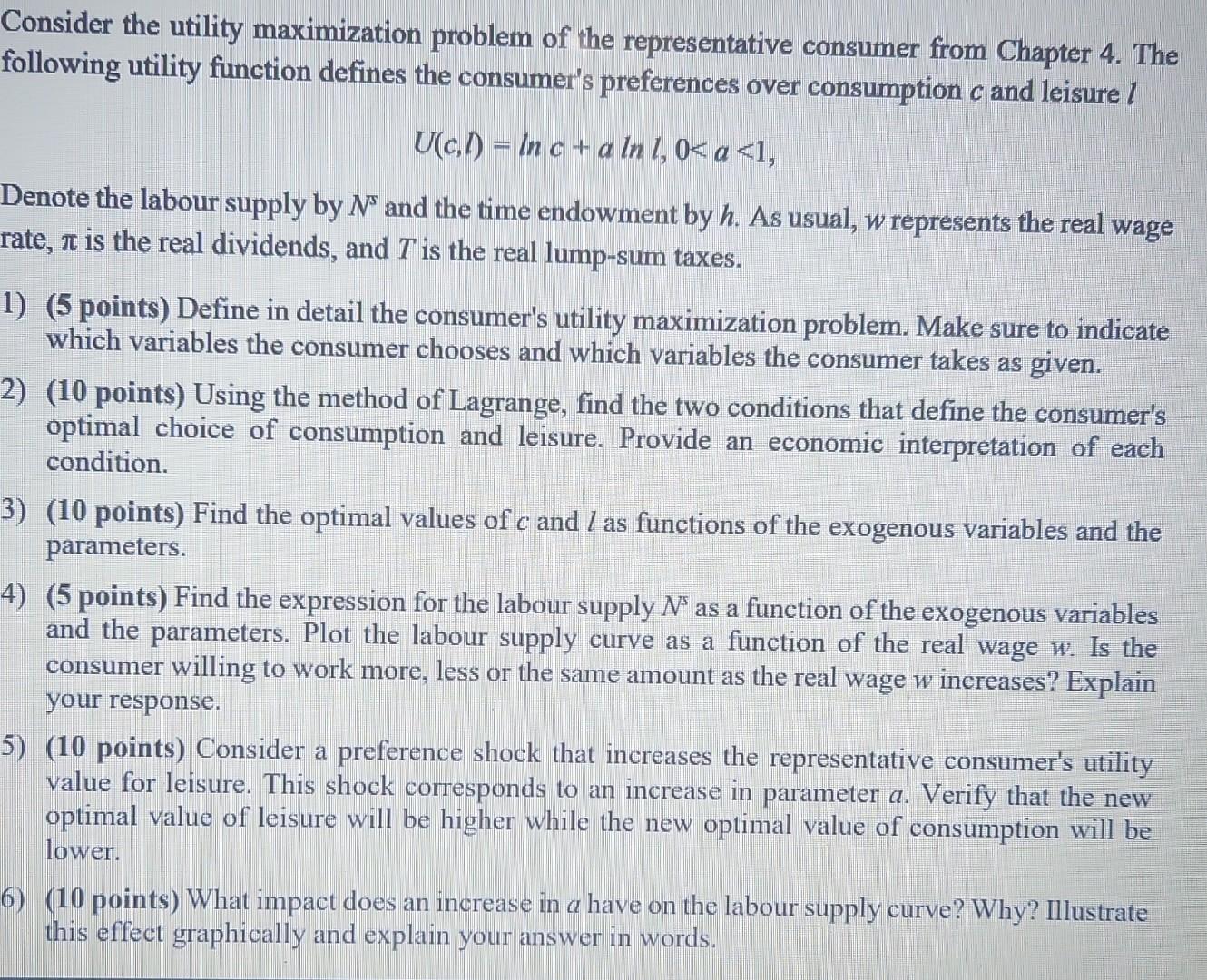 Solved Consider the utility maximization problem of the | Chegg.com