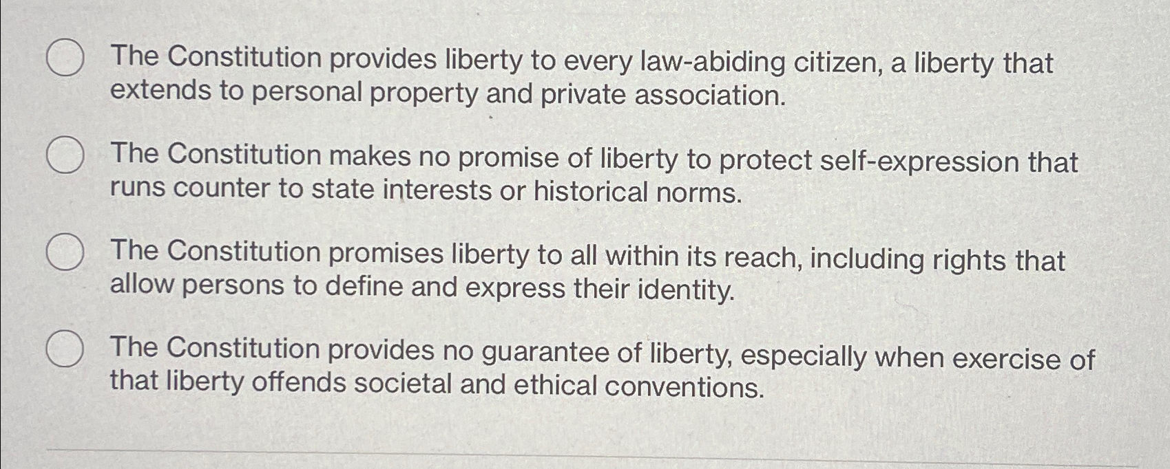 Solved The Constitution provides liberty to every | Chegg.com