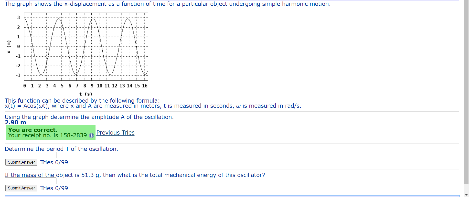 Solved The graph shows the x-displacement as a function of | Chegg.com