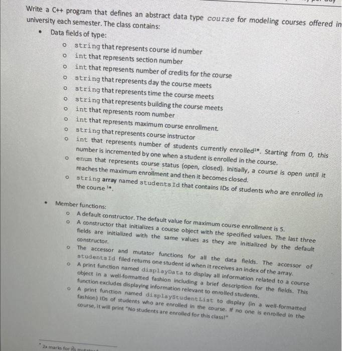 Solved Write a Ct+ program that defines an abstract data | Chegg.com