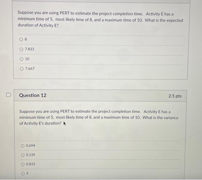 Solved Suppose you are using PERT to estimate the project | Chegg.com