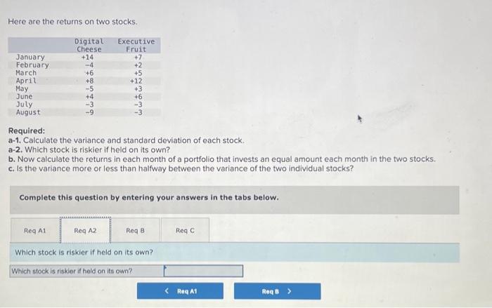 Solved Here are the returns on two stocks. Required: a-1. | Chegg.com