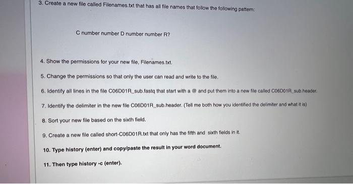 Solved 3. Create a new file called Filenames.txt that has | Chegg.com