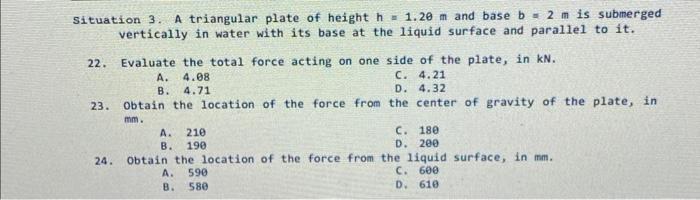 Solved Situation 3. A triangular plate of height \\( h=1.20 | Chegg.com