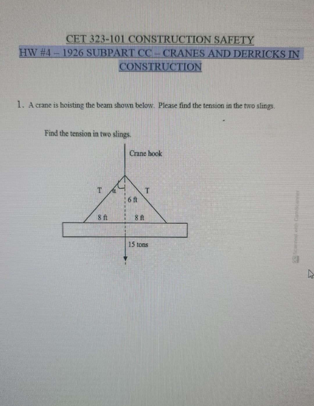 Solved CET 323-101 CONSTRUCTION SAFETY HW #4 – 1926 SUBPART | Chegg.com