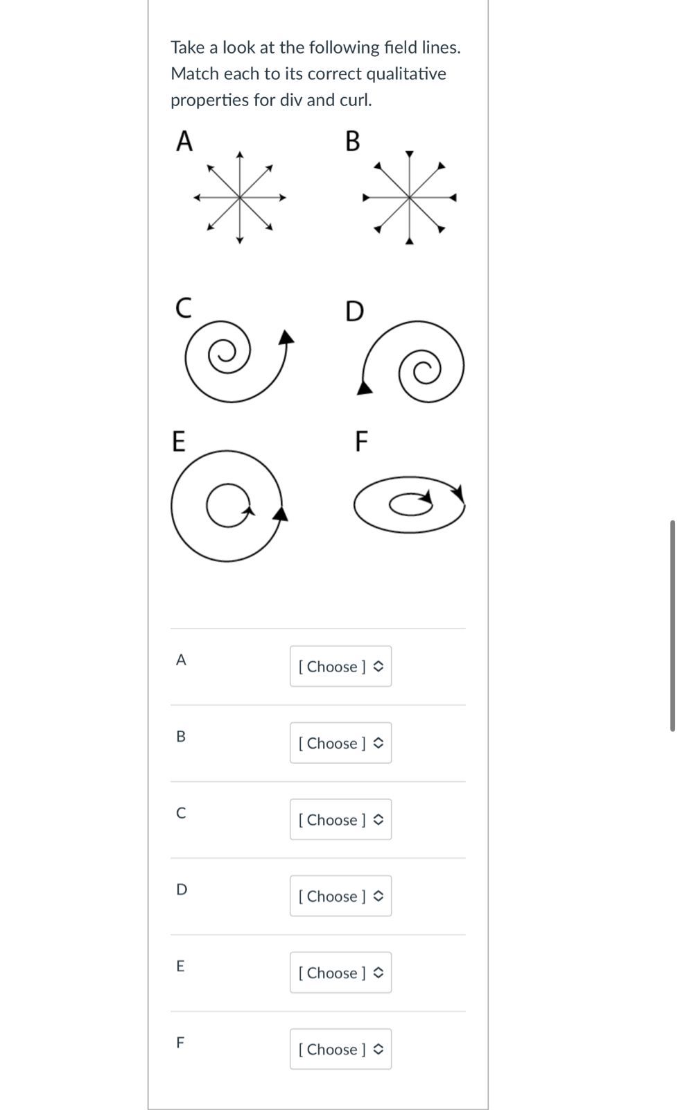 Solved Take a look at the following field lines. Match each | Chegg.com